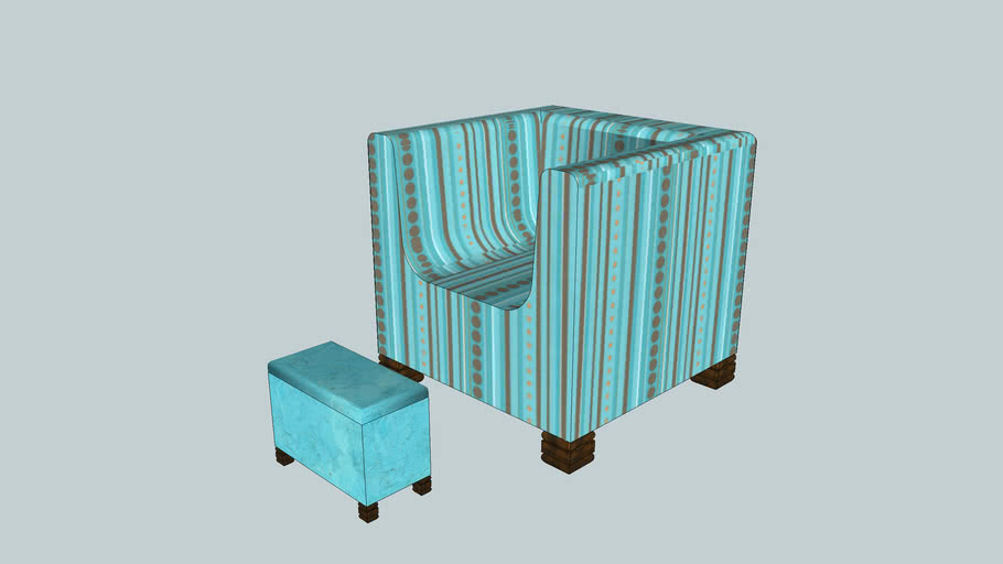 Poofy blue chair and footstool | 3D Warehouse