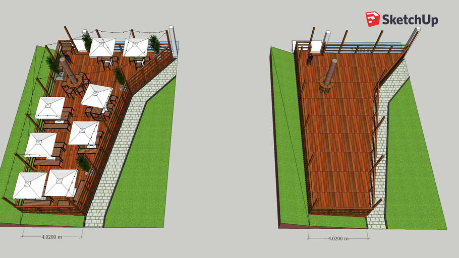 Deck com mesas e ombrelones | 3D Warehouse