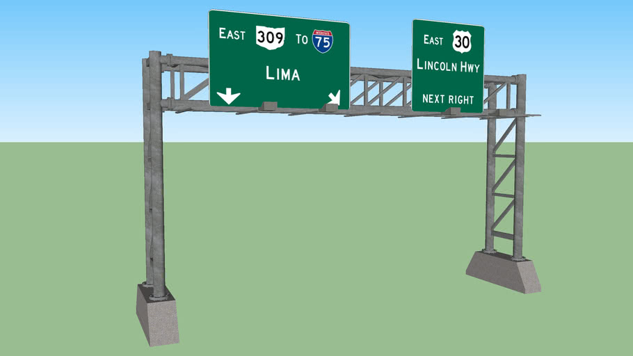 Freeway sign gantry with example signs. | 3D Warehouse