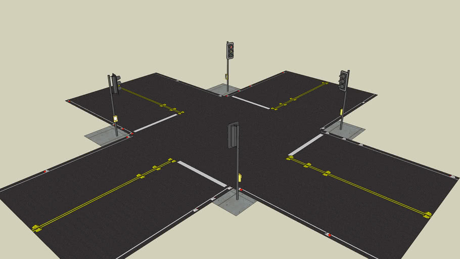 Road, 4 Way Intersection 2 Lanes | 3D Warehouse