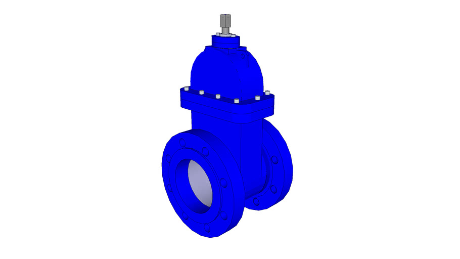100mm Gate Valve Flanged Raised Face Flange- Blue | 3D Warehouse