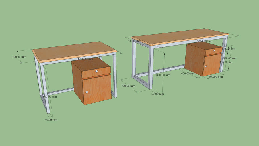 MEJA KERJA BIT KAKI BESI | 3D Warehouse