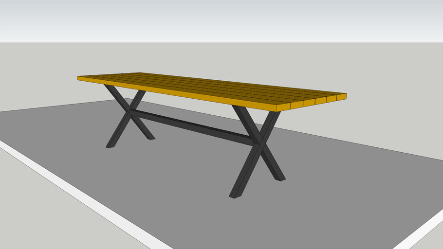 Metal table with wooden plank | 3D Warehouse