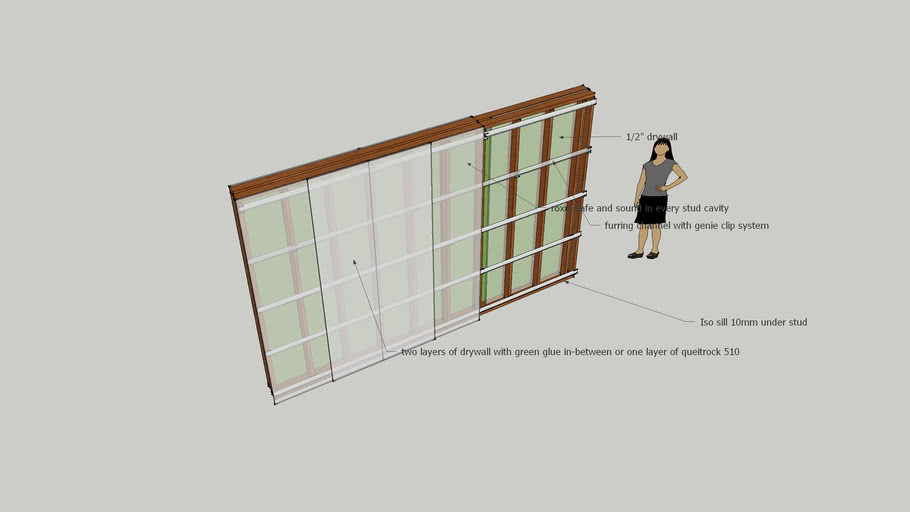decoupled wall for acoustic isolation | 3D Warehouse