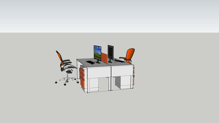 workstation for two with computer | 3D Warehouse