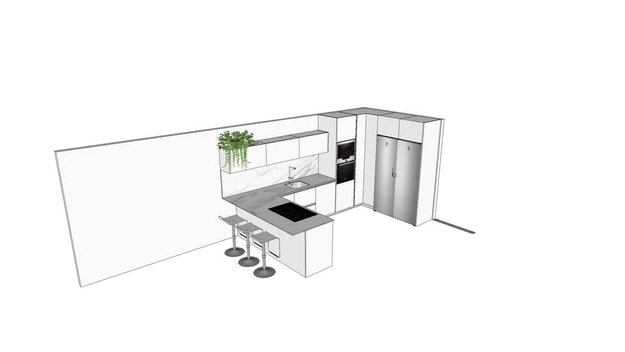 Cocina con península Cynthia. Muebles blancos con gola. Encimera 1,2 ...