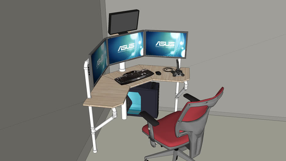 Tripple Monitor Desk made from PVC Pipe | 3D Warehouse