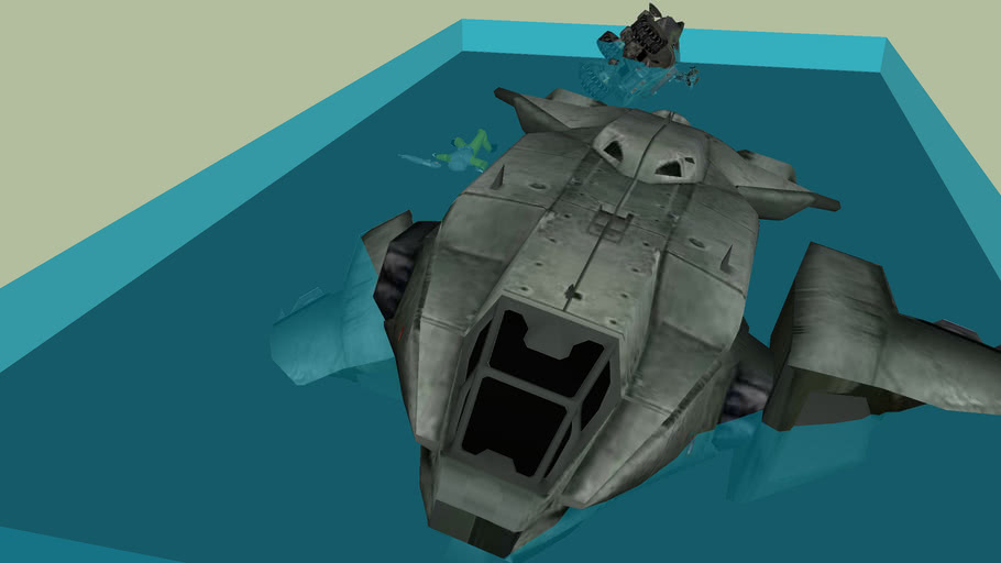 crashed pelican dropship with busted warthog and a dead marine | 3D ...