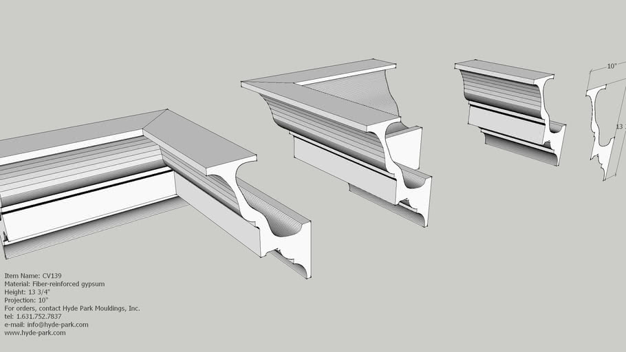 13 3/4'H x 10'P plaster crown moulding CV139 | 3D Warehouse