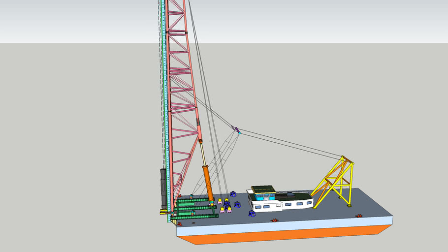 Piling machine on barge, offshore piling | 3D Warehouse