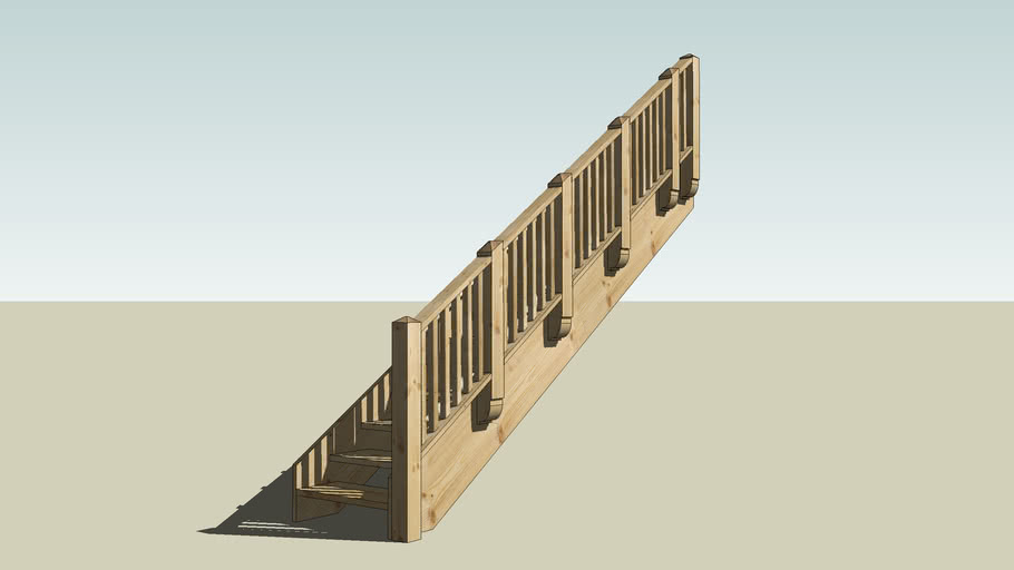 Wooden stairs with railings | 3D Warehouse