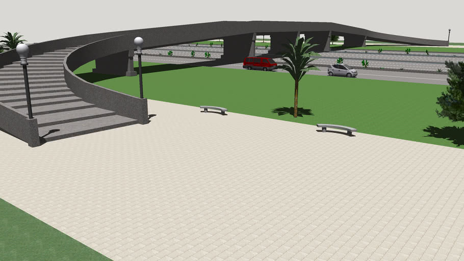 Elevated walkway with steps over a grand track | 3D Warehouse