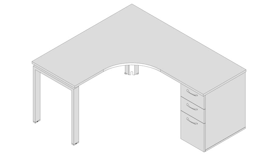Mesa angular (com gaveteiro pedestal) - PLU7909 - 2Gavetas 1Gavetão Esq. | 3D Warehouse